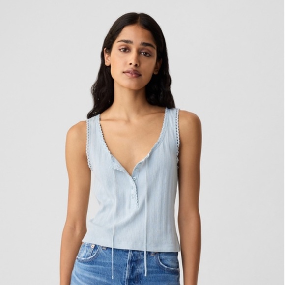 Doen | Tops | Gap X Doen Baby Blue Pointelle Lacetrimmed Button Tank ...